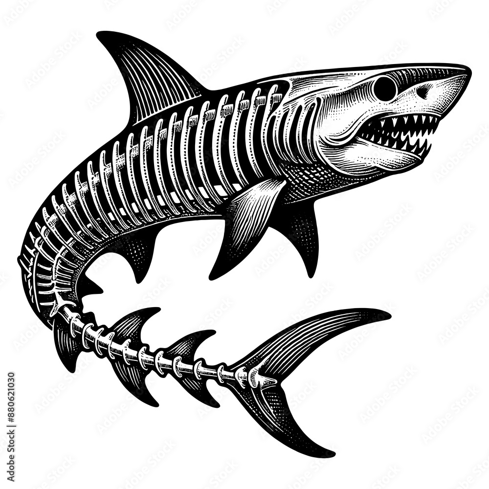 skeleton shark, featuring detailed bone structure and menacing ...