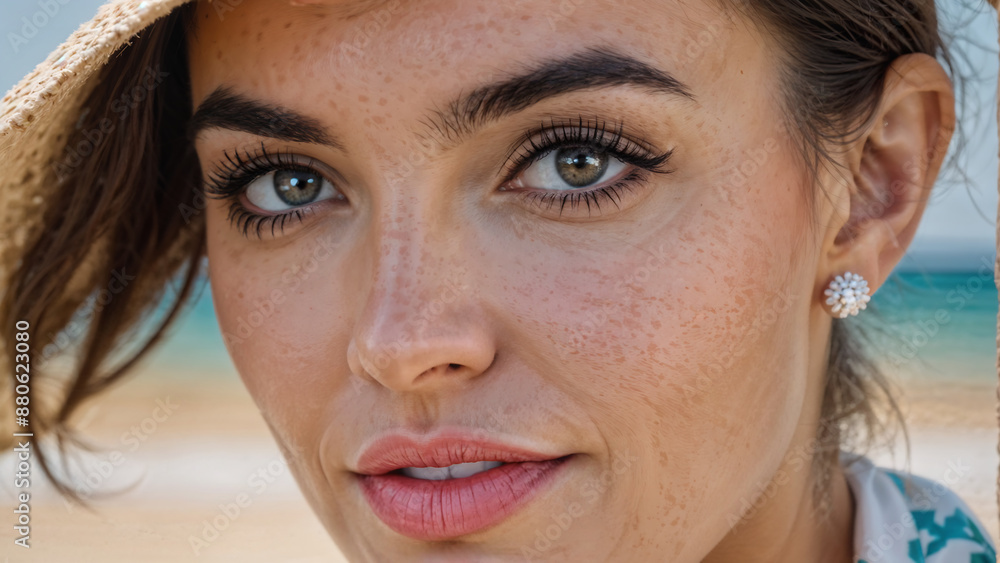 Extreme close up portrait of a beautiful woman at the beach Stock Photo ...