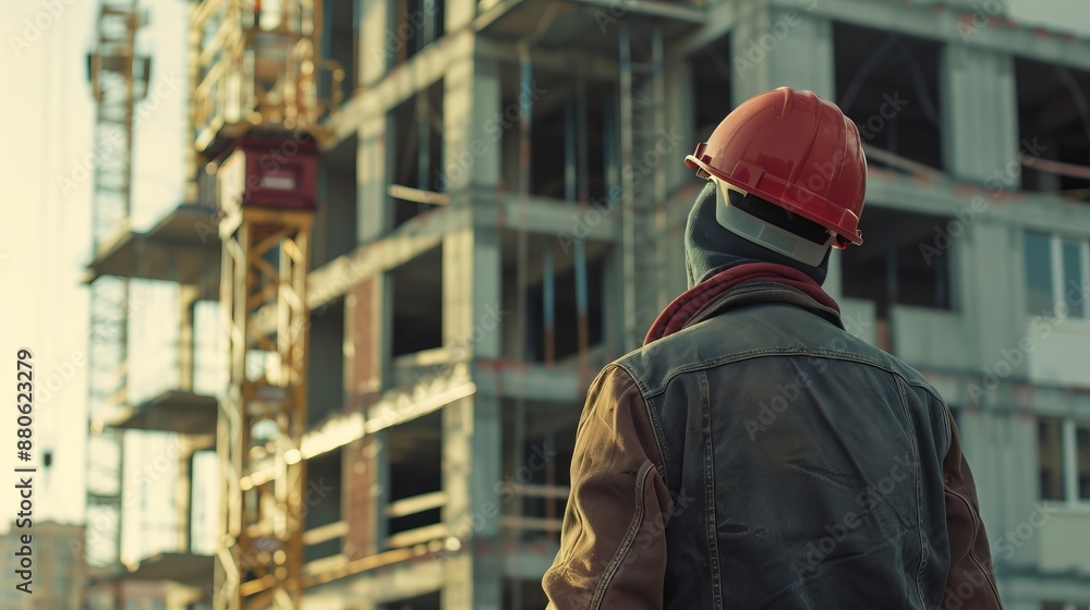 Confident site engineer overseeing construction project on a busy ...