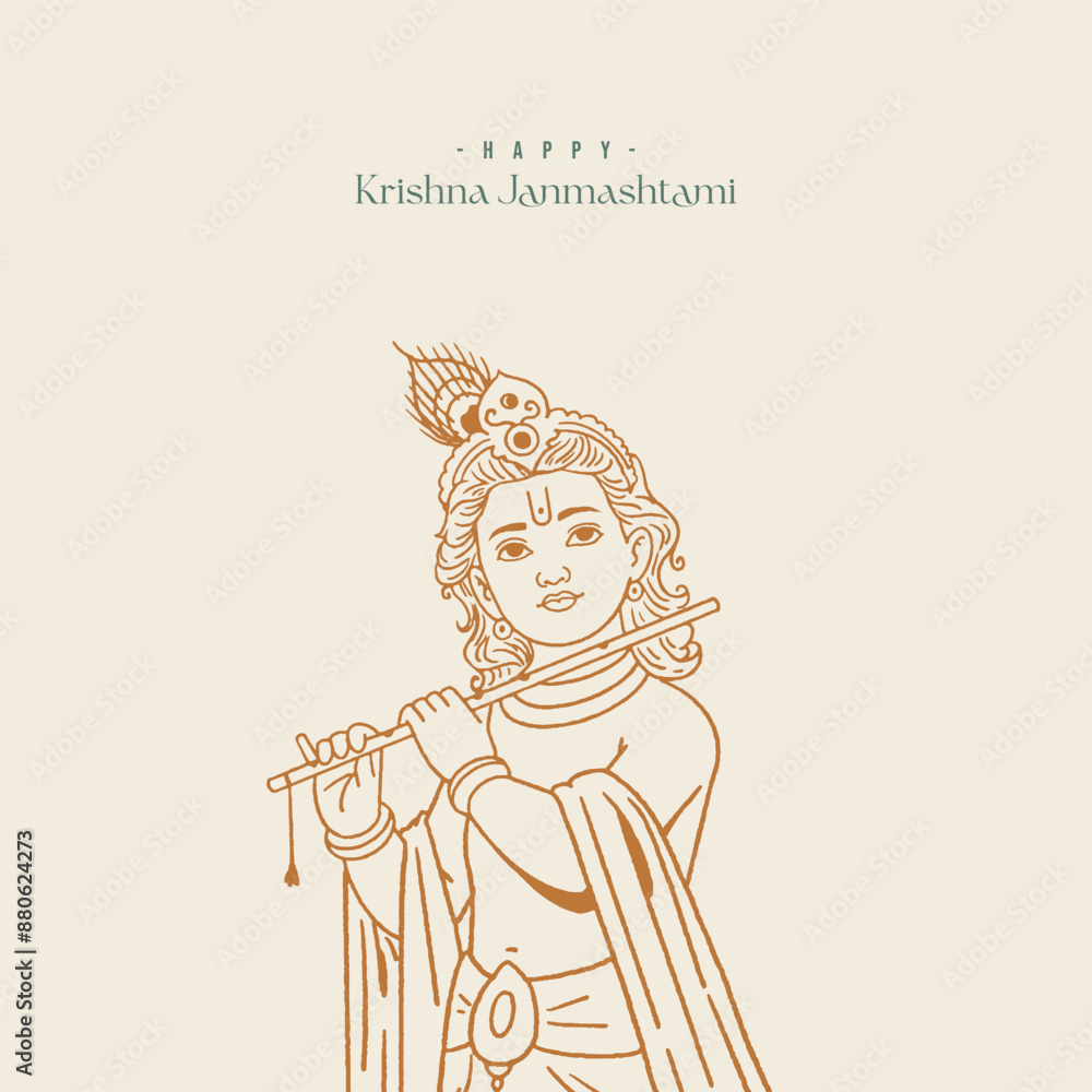 Lord Krishna's minimal line drawing illustration, outline sketch for ...