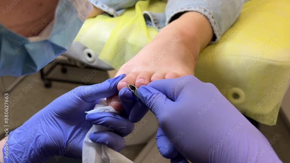 Pedicure master making aesthetic hardware pedicure in a beauty salon. A ...