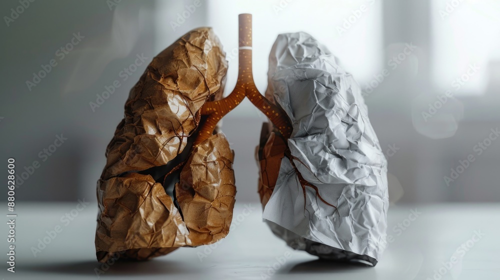 Crumpled Paper Sculpture of Lungs with Cigarette - Health Awareness ...