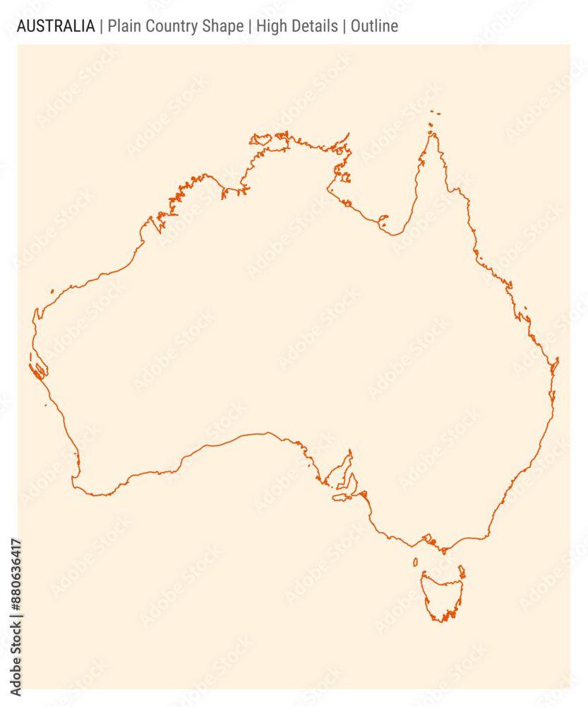 Australia plain country map. High Details. Outline style. Shape of ...