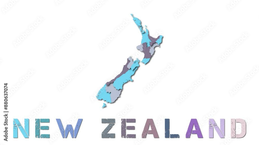 New Zealand map with paper regions. Animated country map growing from ...
