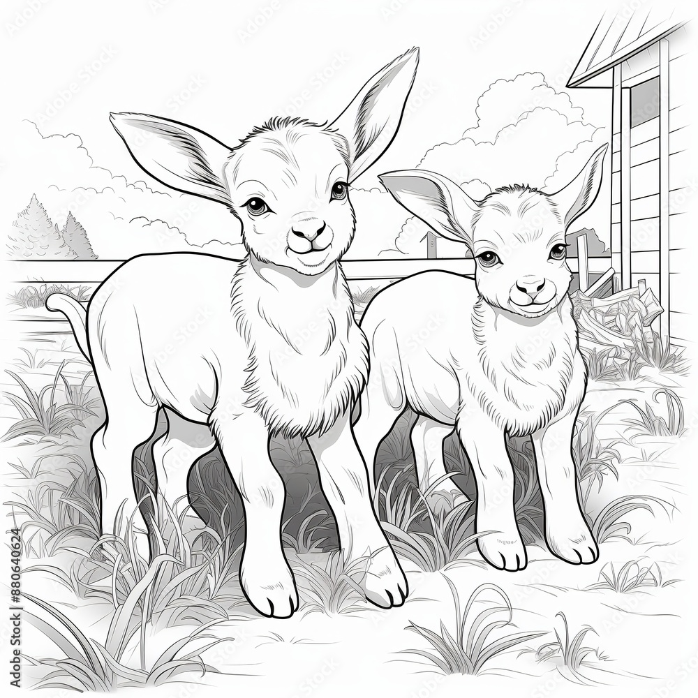 ภาพประกอบสต็อก illustration of coloring pages for kids two goatlings on ...