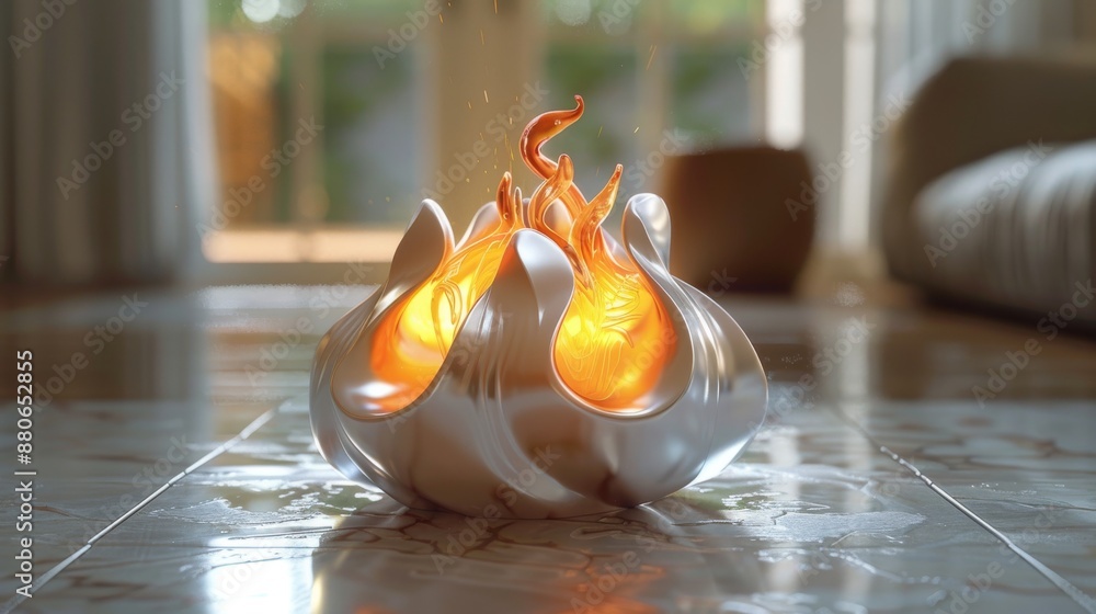 The Y2K fire icon is crafted in 3D chrome metal. The flame shape is ...