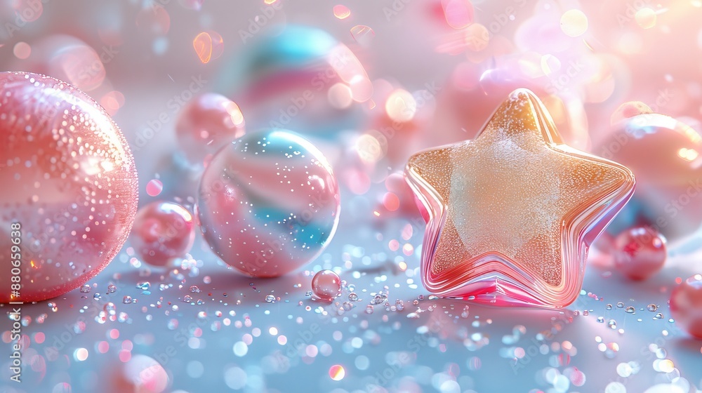Stars and planets set in Y2K style on white background. 3D cyber chrome ...