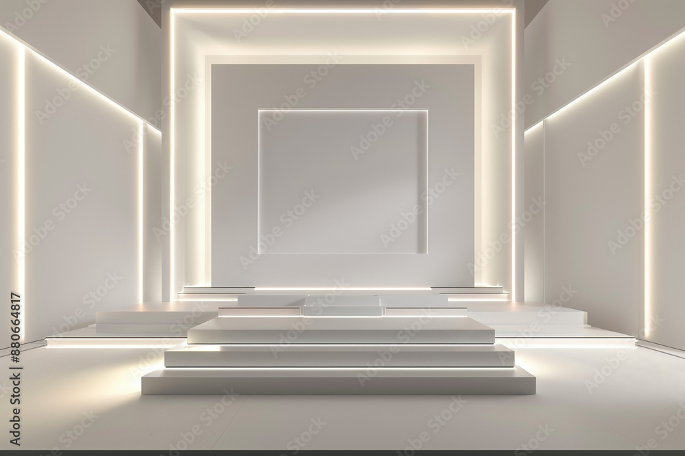 The stage has a rectangular backdrop of various sizes, with white LED ...