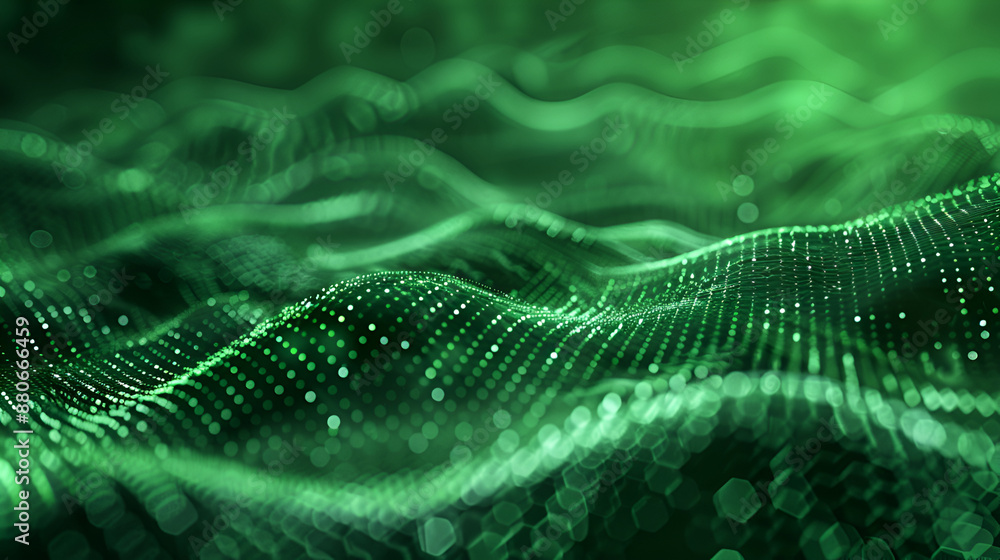 Technology green wave with lines ,Big data visualization,Analytics representation ,Digital ...