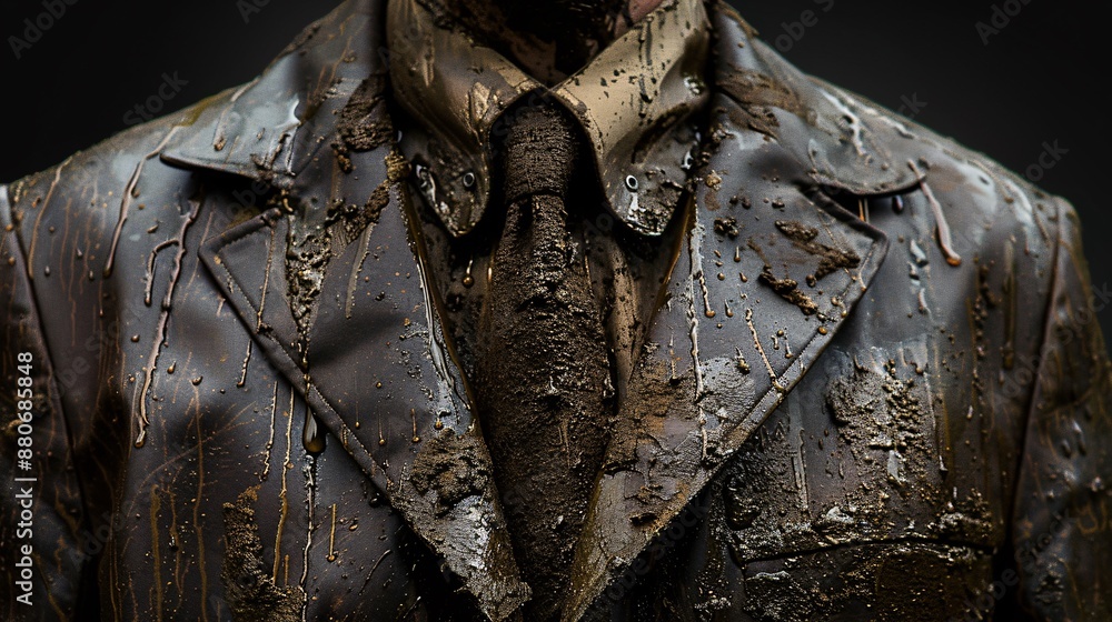 Professional in a formal meeting their suit marked with mud symbolizing ...
