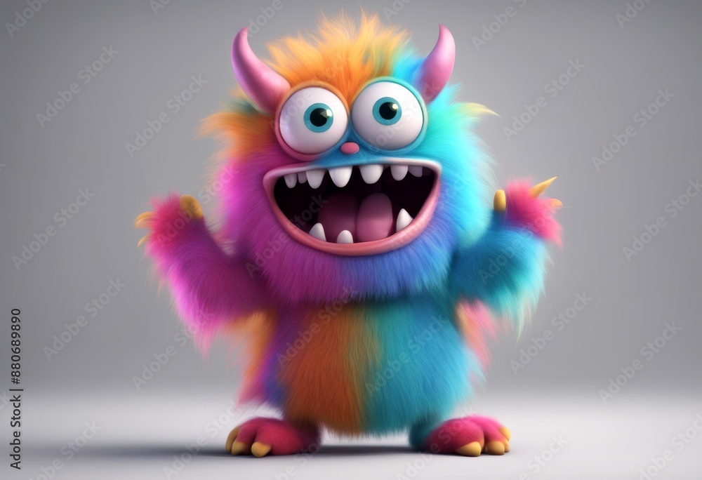3d olated character monster colorful cartoon style waving transparent ...