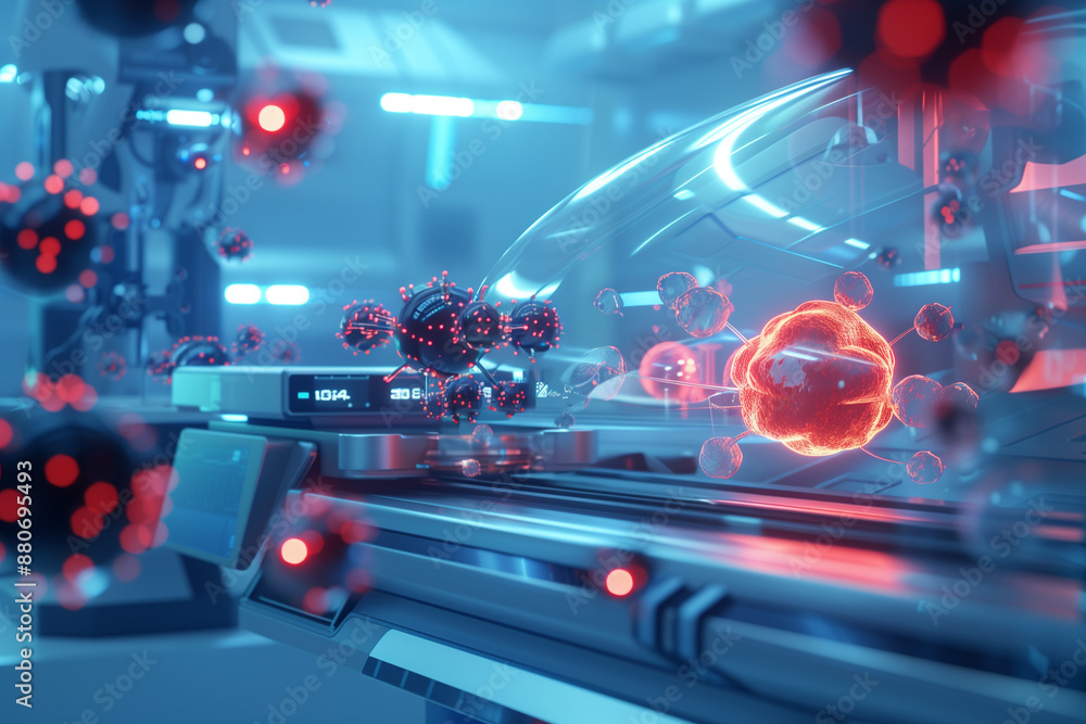 Robotic surgical arm delicately suturing a tiny incision on a beating ...