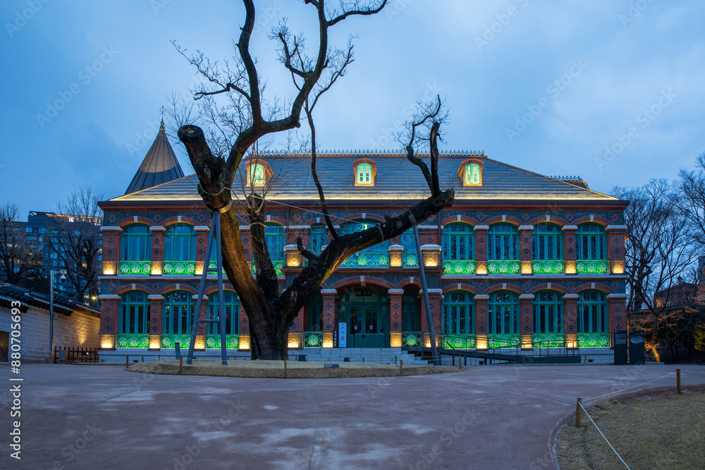 Jung-gu, Seoul, South Korea - February 15, 2024: Night view of an old ...