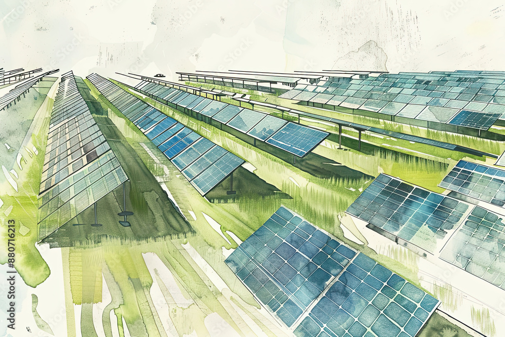 A conceptual illustration of a large-scale solar panel farm project ...