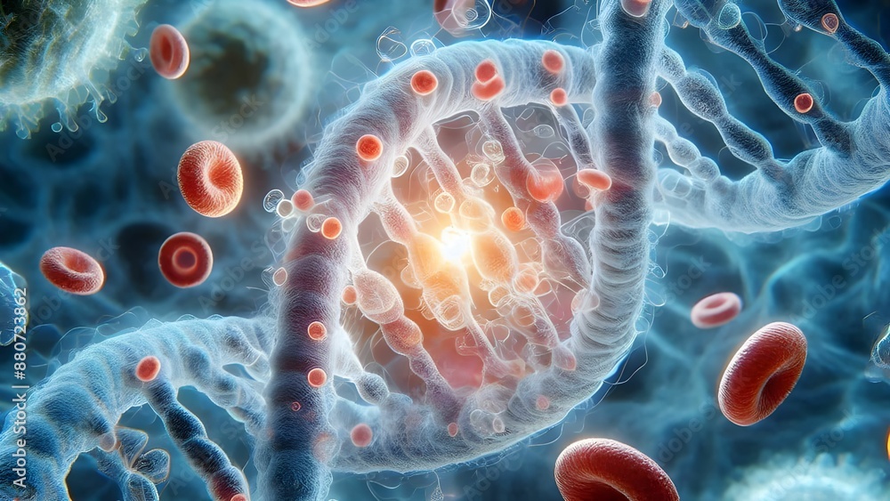 DNA strands of red and white blood cells circulate in the body Stock ...