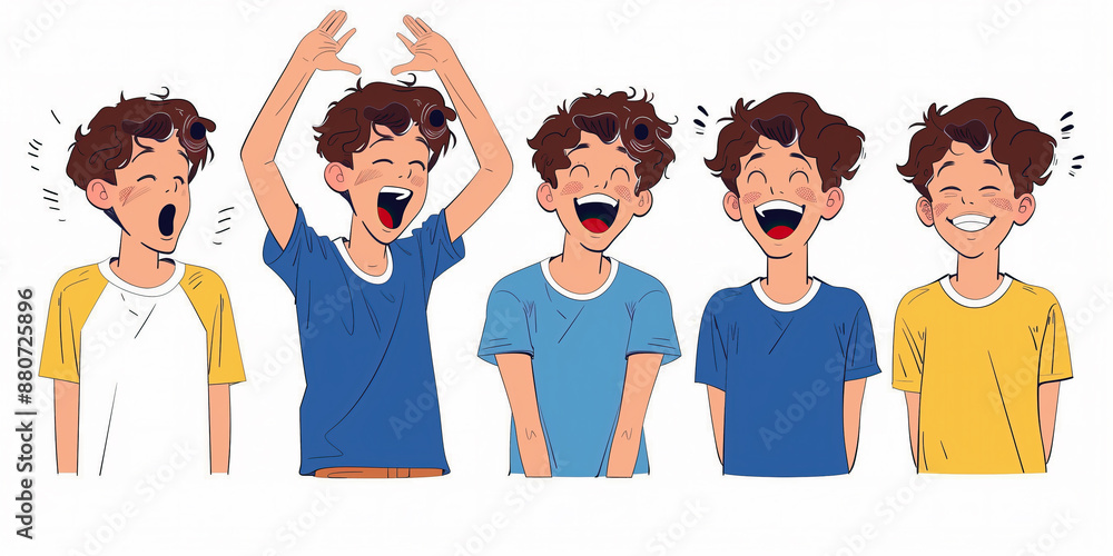 Boy facial expressions set isolated on white background. Vector cartoon ...