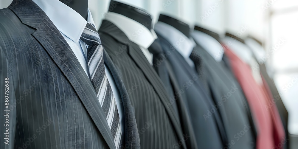 Row of mens business suits displayed neatly showcasing professional ...
