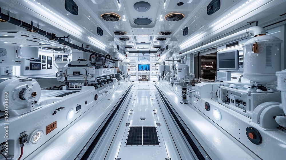 Modern Yacht Engine Room. Pristine, modern yacht engine room equipped ...