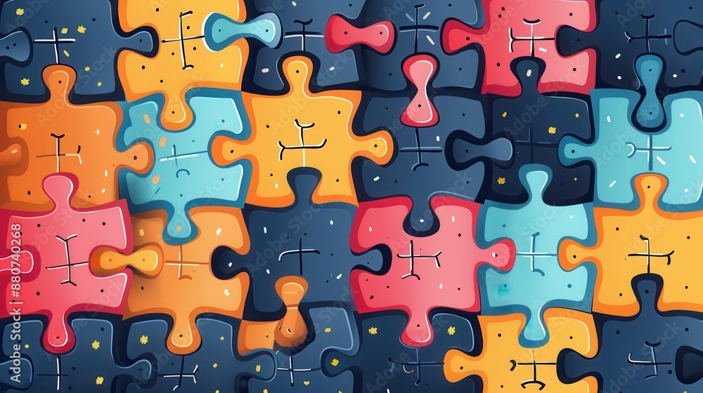 puzzle pieces flat design front view problem-solving cartoon drawing ...