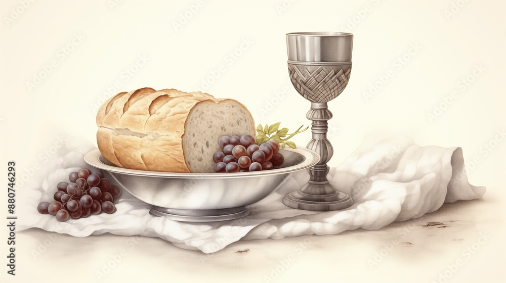 Christian religion, communion is holy sacrament where bread symbolizes ...