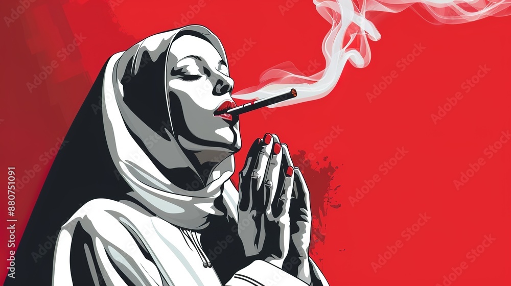 pop art of a nun praying while smoking a of cigarette Stock ...