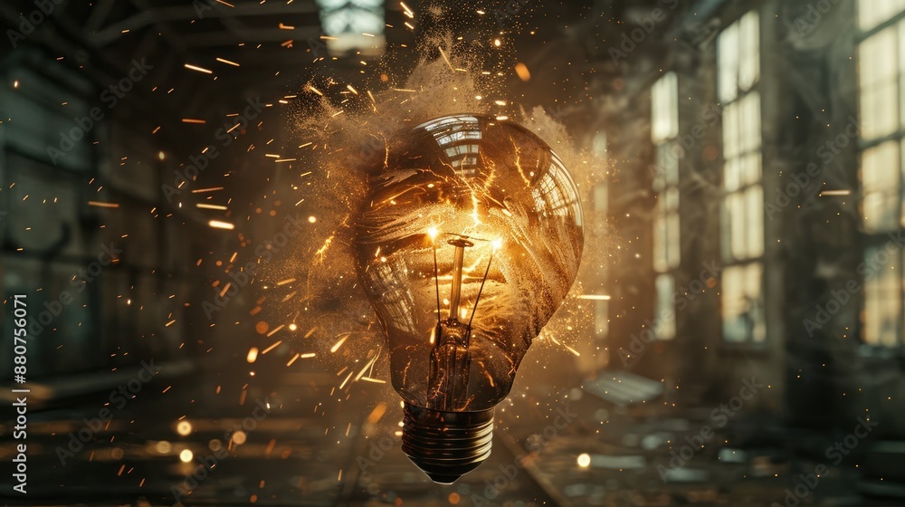 Vintage Light Bulb Bursting with Dramatic Shockwaves and Electric Arcs ...