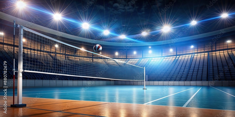 Volleyball and net in volleyball arena stadium during a match , match ...