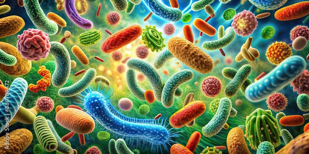 Gut bacteria or microbiota showing the variety of microscopic organisms ...
