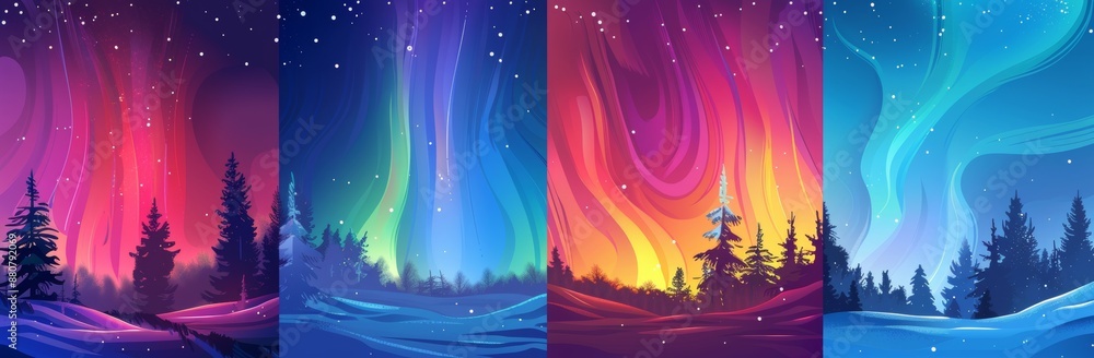 Aurora Borealis, Northern Lights Effect. Modern illustration, abstract ...