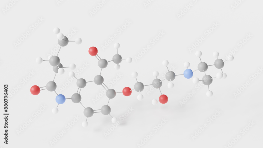 acebutolol molecule 3d, molecular structure, ball and stick model ...
