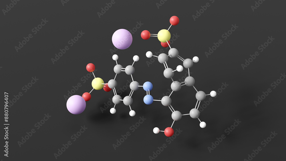 sunset yellow fcf molecule 3d, molecular structure, ball and stick ...