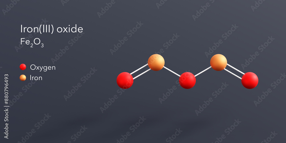 iron(iii) oxide molecule 3d rendering, flat molecular structure with ...