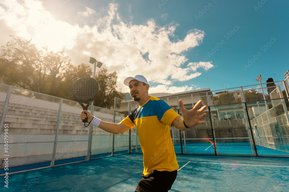 Padel player. Open Tour Template. Padel tennis player on the court ...
