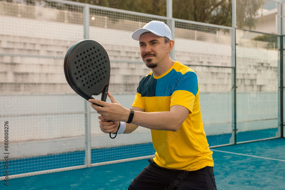 Padel player. Open Tour Template. Padel tennis player on the court ...