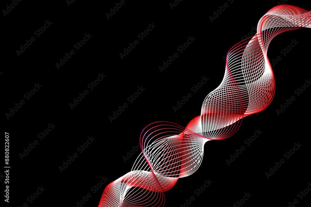 Neon Red And White Wave Lines Pattern On Black Background With Light ...