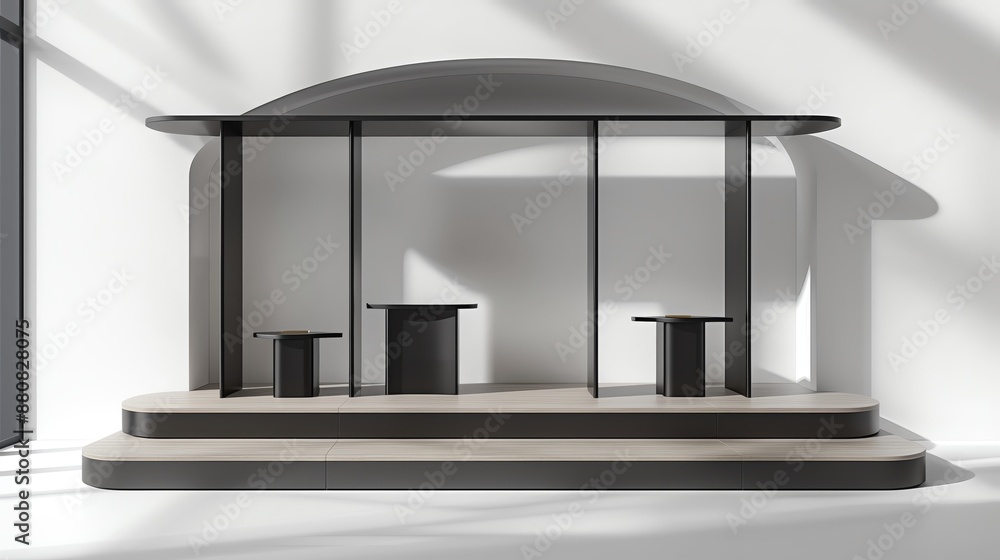 Modular product display podium in sleek black metal with adjustable ...