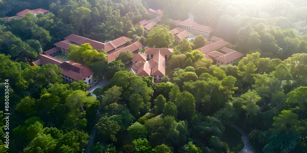 Bird's Eye View of University Campus Surrounded by Towering Trees in ...