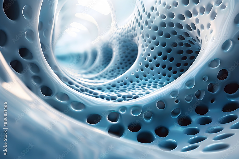 Surreal, organic tunnel with biological forms holes. Cellular ...