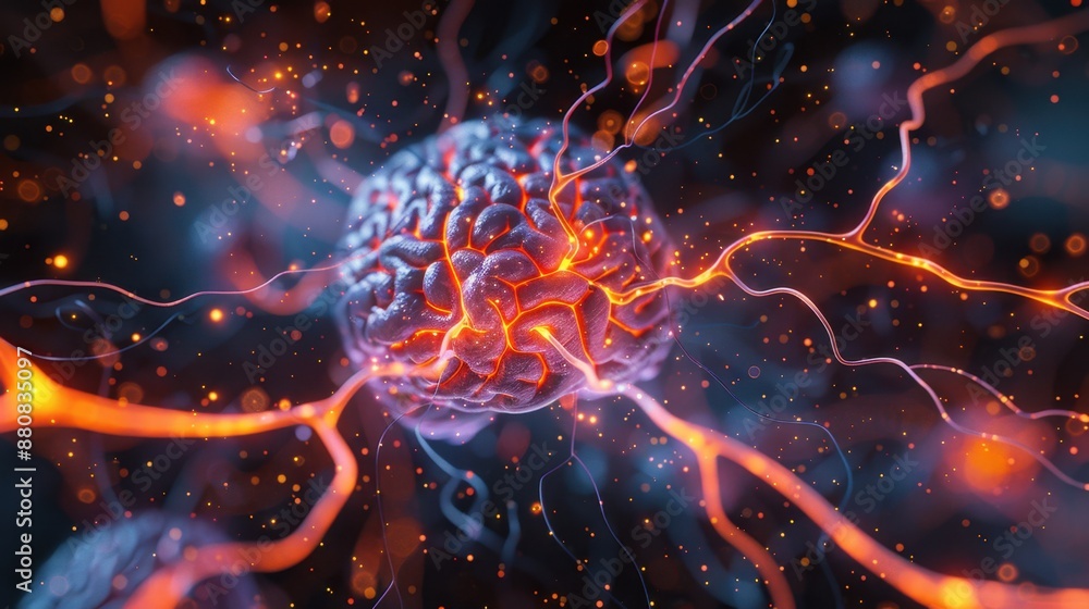 3D illustration of human brain nerve tracts based on MRI data ...