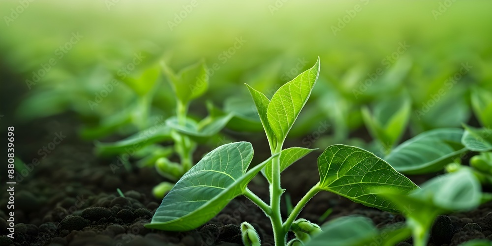 Detailed close-up of the internal parts of a green soybean plant ...