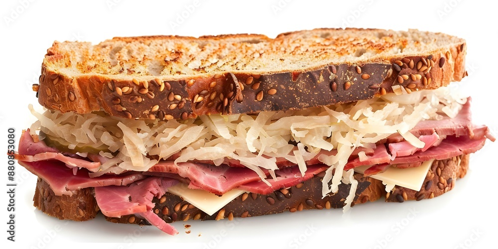 Isolated Reuben sandwich on white background with meat cheese ...