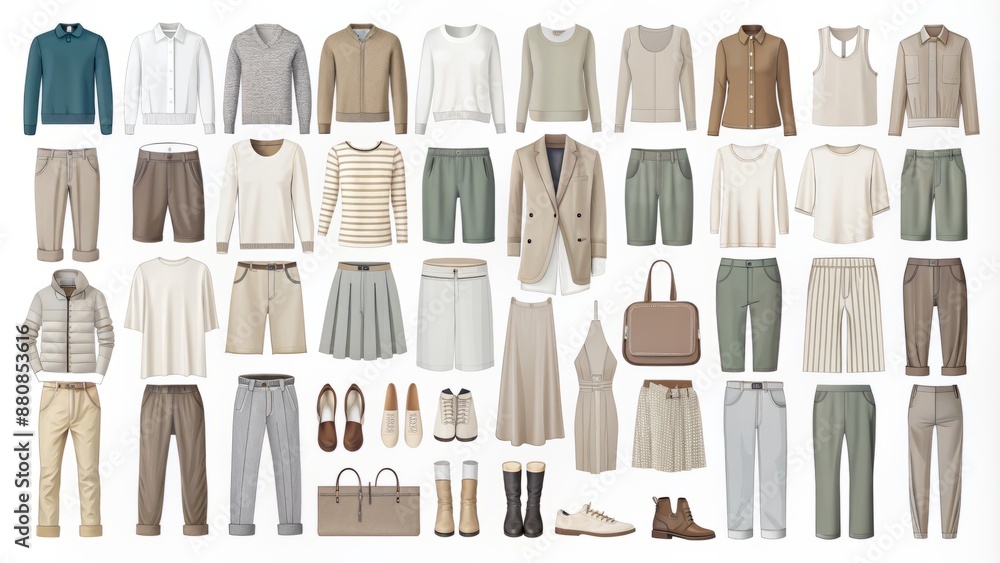 Simple, modern, and streamlined illustrations of 35 essential clothing ...