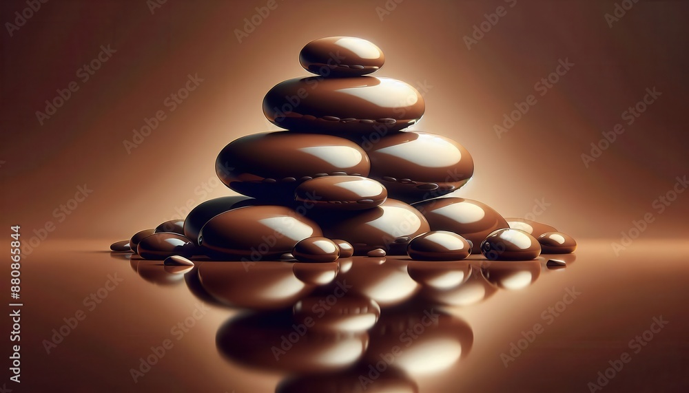 pile of chocolate spheres stacked in a pyramid shape on a brown ...