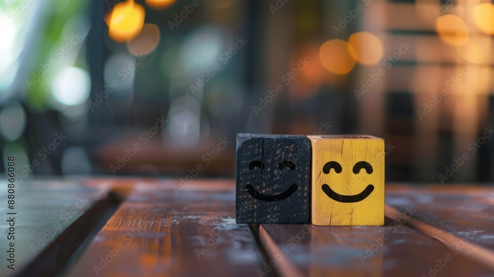 Mental health and emotional state, Smile face in bright side and sad ...