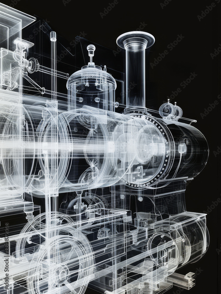 Steam Locomotive X-Ray - An x-ray style image of a steam locomotive ...