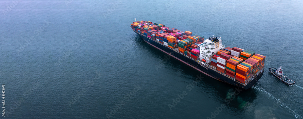 Aerial view container ship, Global business commercial freight shipping ...