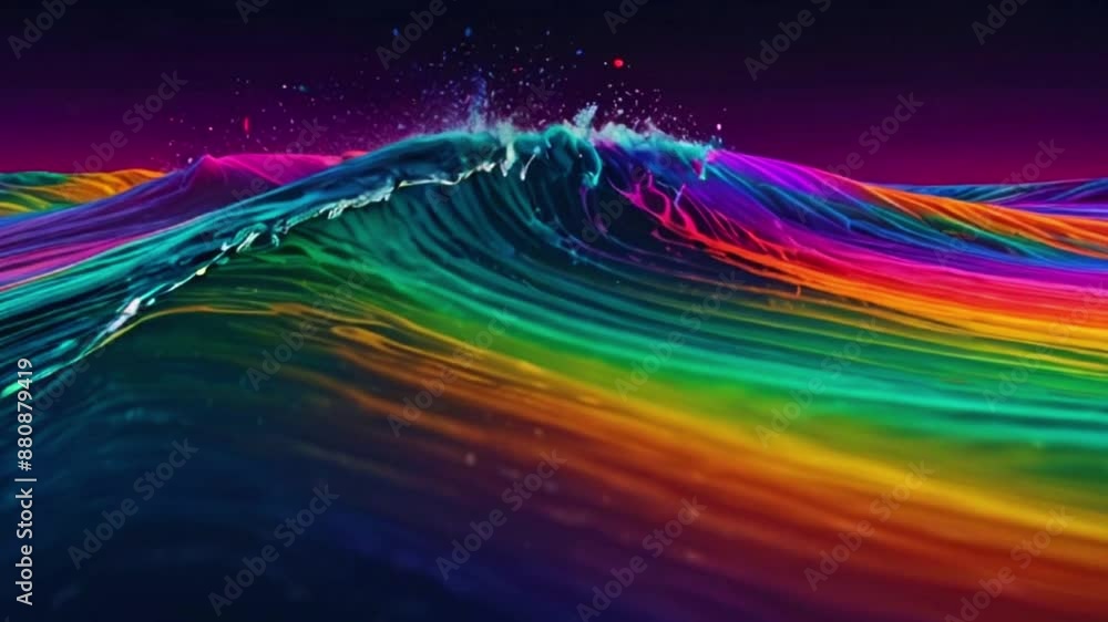 Animate cascading waves that transition through rainbow colors, with ...