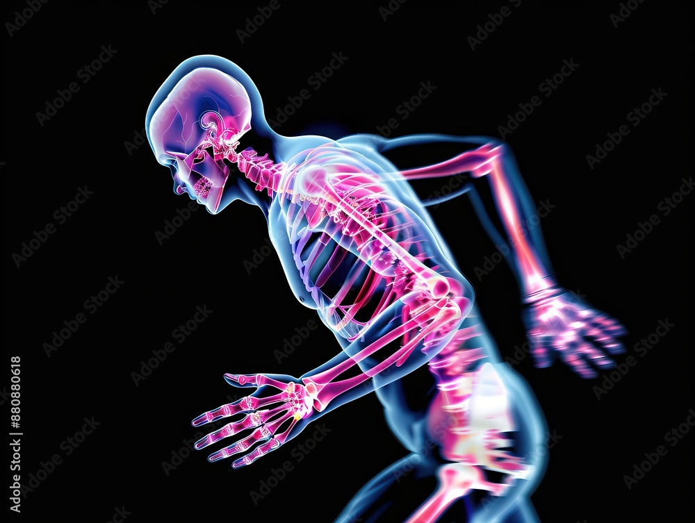 High-tech X-ray visual of a human skeleton in motion, highlighting the ...