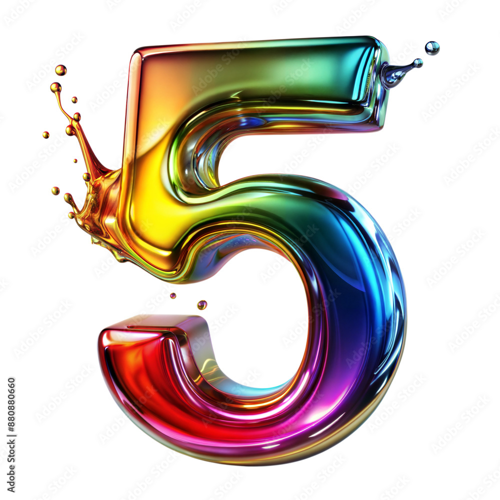 3D Number Five with Vivid Colors Isolated on Transparent Background ...