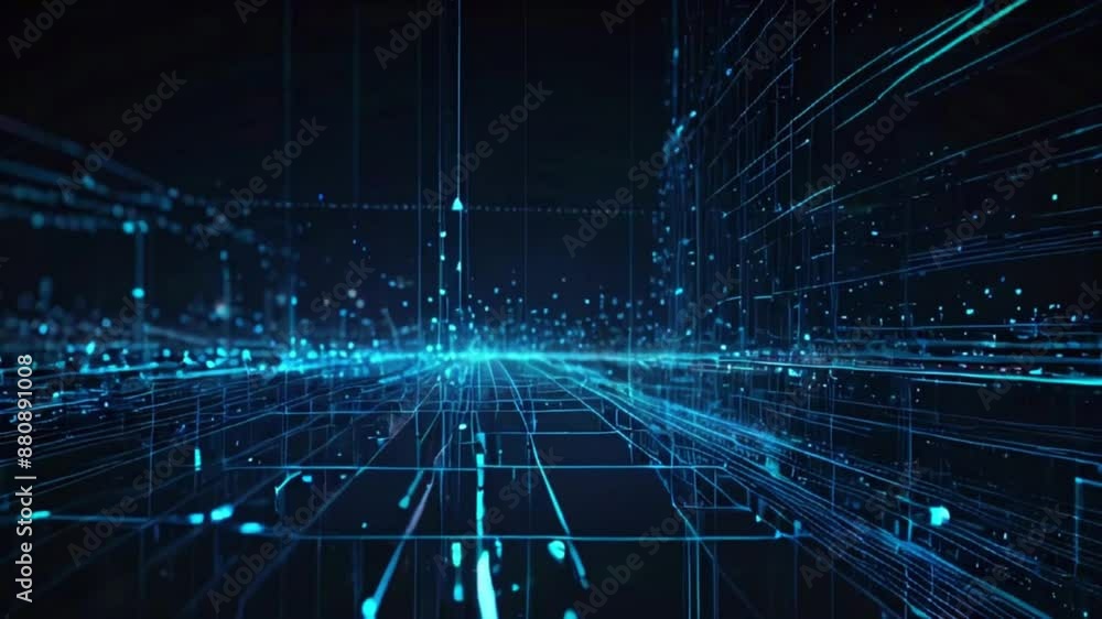 dynamic grid of blue lines and dots that move smoothly across the ...